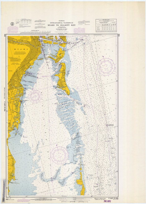 Miami to Elliott Key 1966 - Old Map Nautical Chart AC Harbors 848-11465 ...