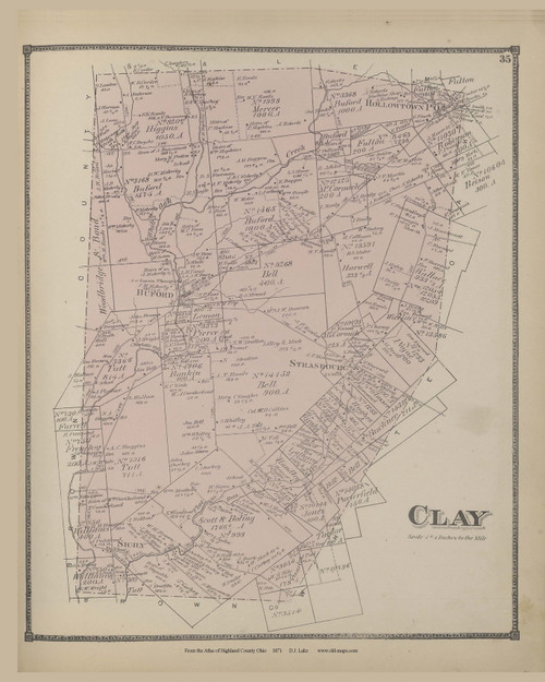 Clay Ohio 1871 Old Town Map Custom Reprint - Highland Co. Atlas 17 - OLD MAPS