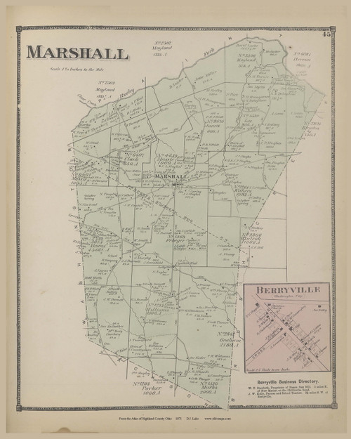 Marshall Ohio 1871 Old Town Map Custom Reprint - Highland Co. Atlas 22 ...