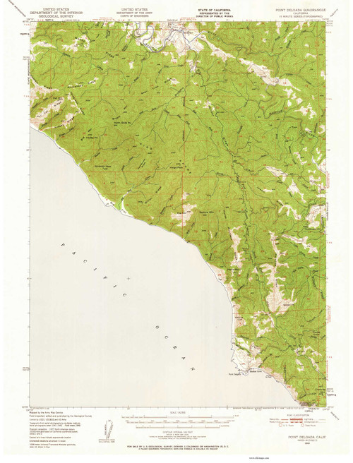 Point Delgada, CA Coast 1958 USGS Old Topo Map 15x15 Quad - OLD MAPS