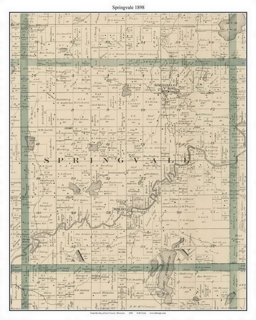 Springvale, Isanti Co. Minnesota 1898 Old Town Map Custom Print ...