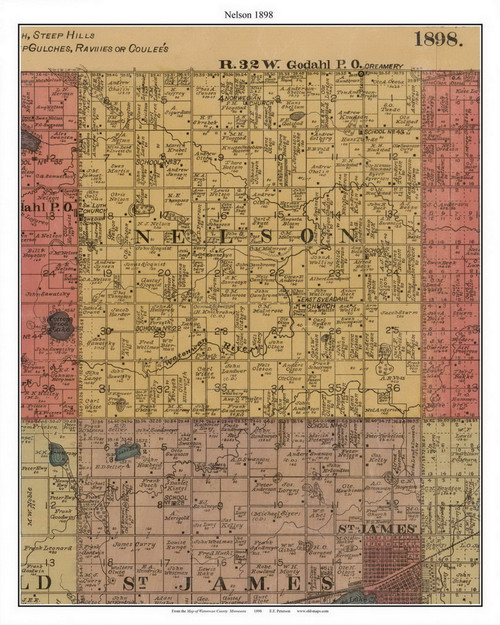 Nelson, Watonwan Co. Minnesota 1898 Old Town Map Custom Print ...