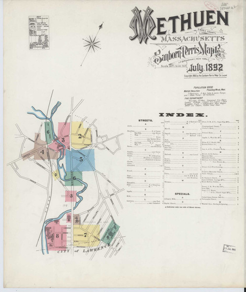 Methuen Massachusetts 1892 - Fire Insurance Index - Old Map Reprint ...