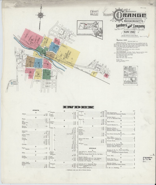 Orange 1917 Old Map Massachusetts Fire Insurance Index Old Maps