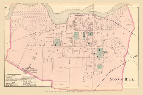 Snow Hill, Maryland 1877 Old Town Map Custom Print - Worcester Co ...