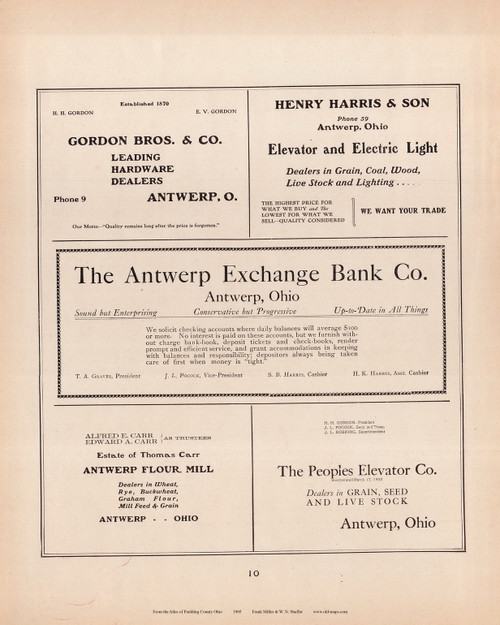 Ad Gordon - Ohio 1905 - Paulding Co. Atlas 11 - OLD MAPS