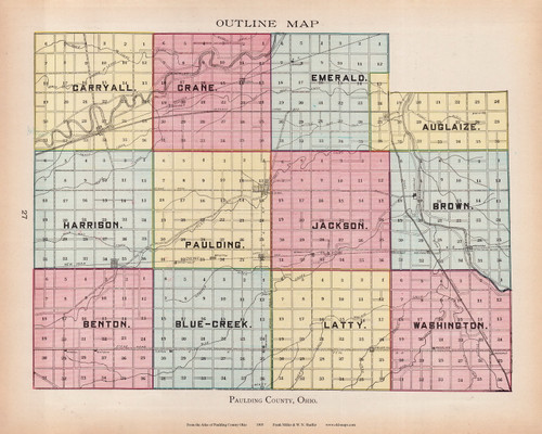 County Outline Map - Ohio 1905 - Paulding Co. Atlas 28 - OLD MAPS