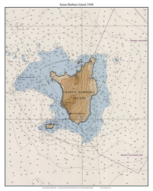 Santa Barbara Island 1948 - South California Harbors Custom Chart - OLD ...