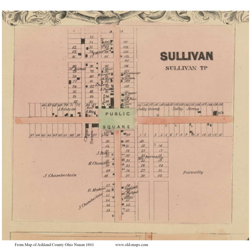 Sullivan Village - Ashland Co., Ohio 1861 Old Town Map Custom Print ...