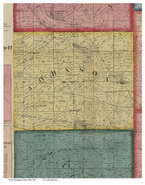 Johnson, Ohio 1858 Old Town Map Custom Print - Champaign Co. - OLD MAPS