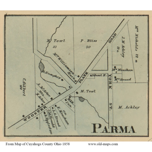 Parma Village Parma Ohio 1858 Copy C Old Town Map Custom Print