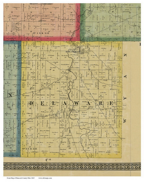 Delaware, Ohio 1863 Old Town Map Custom Print - Hancock Co. - OLD MAPS
