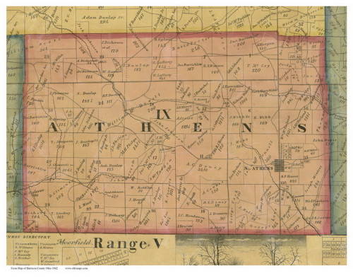 Athens, Ohio 1862 Old Town Map Custom Print - Harrison Co. - OLD MAPS