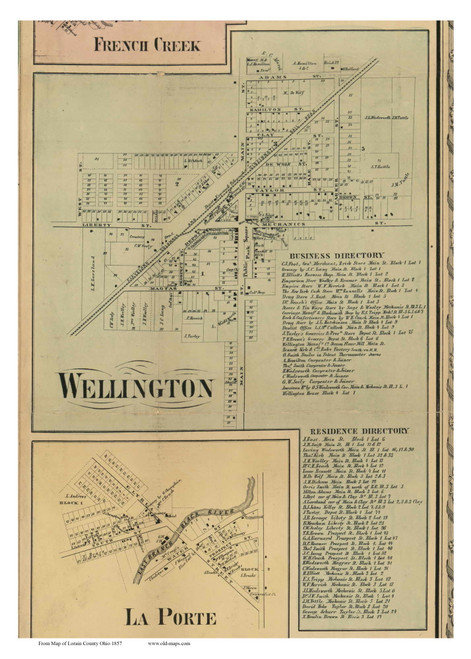 Wellington Village - Wellington, Ohio 1857 Old Town Map Custom Print ...