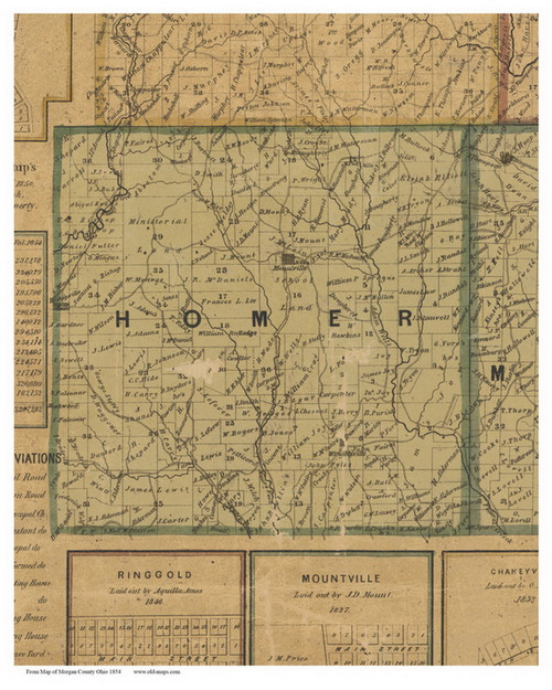 Homer, Ohio 1854 Old Town Map Custom Print - Morgan Co. - OLD MAPS