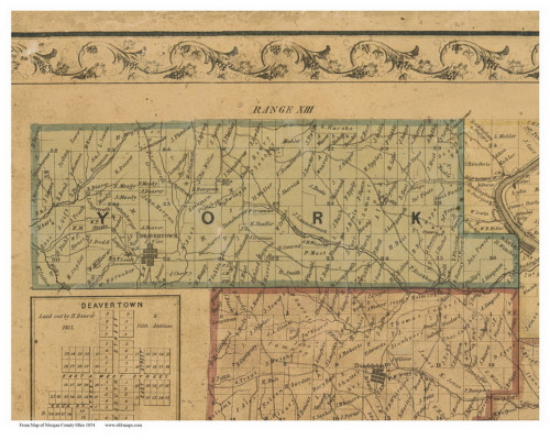 York, Ohio 1854 Old Town Map Custom Print - Morgan Co. - OLD MAPS