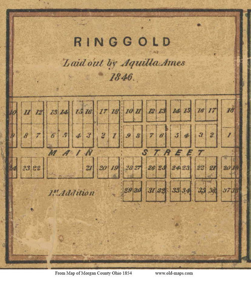 Ringgold - Union, Ohio 1854 Old Town Map Custom Print - Morgan Co ...