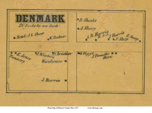 Denmark - Canaan, Ohio 1857 Old Town Map Custom Print - Morrow Co ...