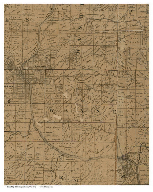 Wayne, Ohio 1852 Old Town Map Custom Print - Muskingum Co. - OLD MAPS