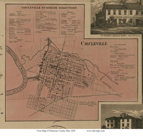 Circleville Village - Circleville, Ohio 1858 Old Town Map Custom Print ...