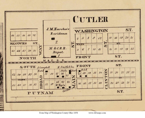 Cutler - Fairfield, Ohio 1858 Old Town Map Custom Print - Washington Co ...