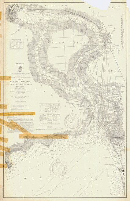 Upper Niagara River 1902 BW Lake Erie Harbor Chart Reprint Great Lakes ...