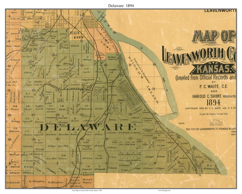 Delaware, Kansas 1894 Old Town Map Custom Print - Leavenworth Co. - OLD ...