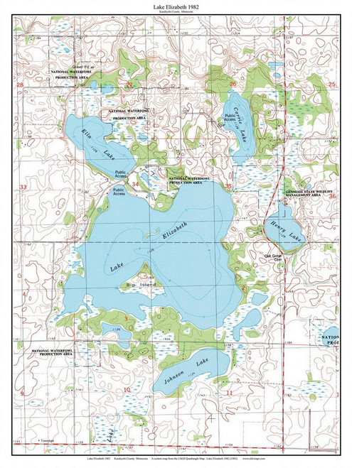 Lake Elizabeth 1982 - Custom USGS Old Topo Map - Minnesota - Willmar ...
