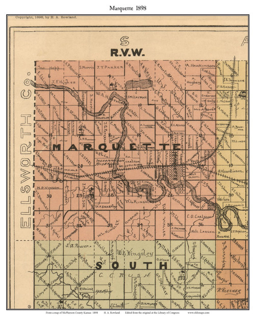 Marquette, Kansas 1898 Old Town Map Custom Print - McPherson Co - OLD MAPS