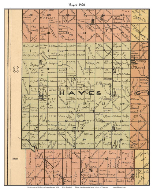 Hayes, Kansas 1898 Old Town Map Custom Print - McPherson Co - OLD MAPS
