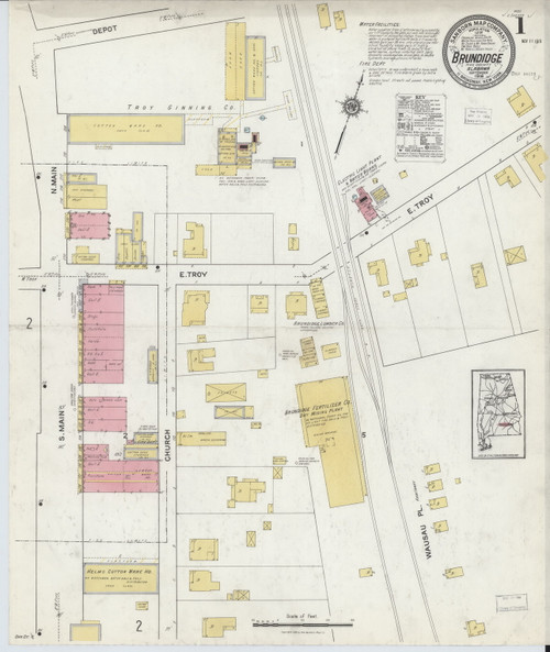 Brundidge, Alabama 1916 - Old Map Alabama Fire Insurance Index - OLD MAPS