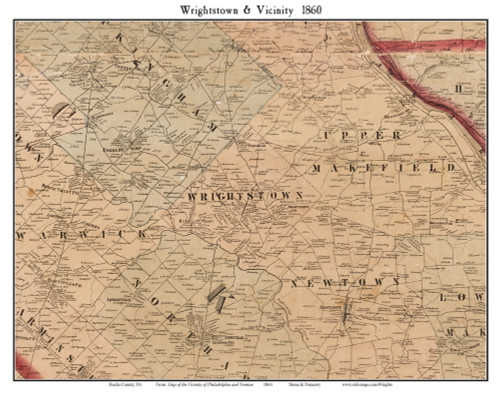 Wrightstown Vicinity Township, Pennsylvania 1860 Old Town Map Custom ...