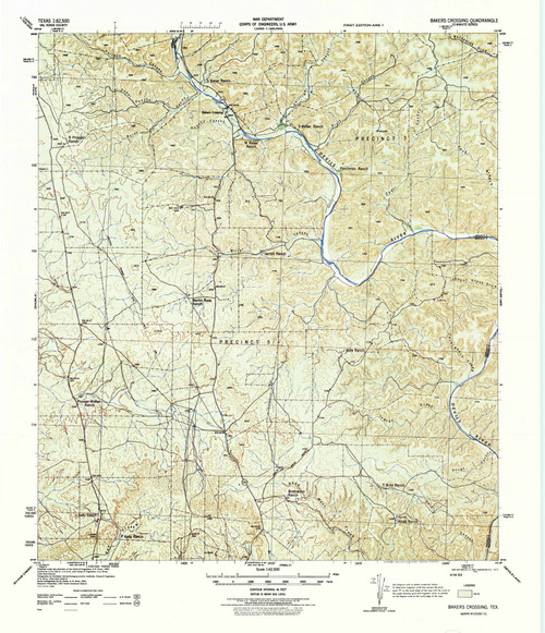 Bakers Crossing, Texas 1944 () USGS Old Topo Map Reprint 15x15 TX Quad ...