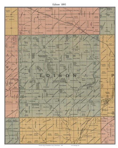 Edison, South Dakota 1893 Old Town Map Custom Print - Minnehaha Co ...