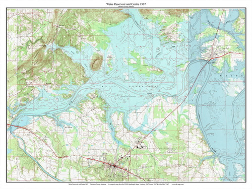 Weiss Lake & Centre 1967 - Custom USGS Old Topo Map - Alabama - OLD MAPS