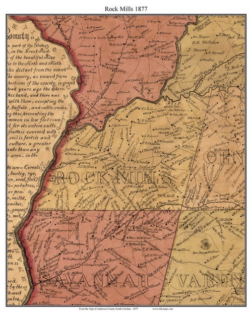 Rock Mills, South Carolina 1877 Old Town Map Custom Print - Anderson Co ...