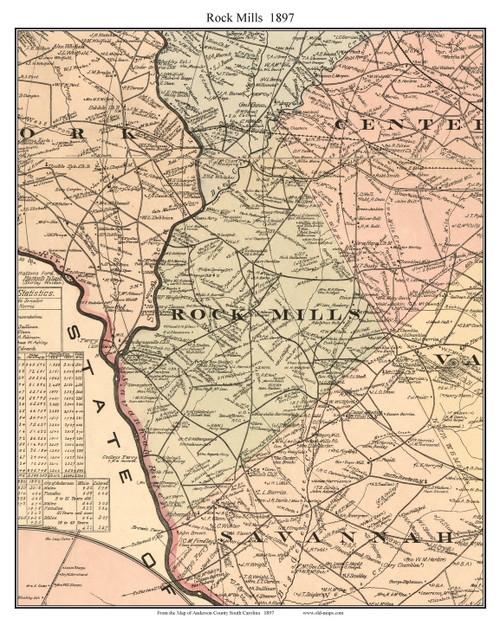 Rock Mills, South Carolina 1897 Old Town Map Custom Print - Anderson Co ...