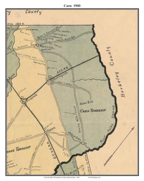 Carn, South Carolina 1900 Old Town Map Custom Print - Dorchester Co ...