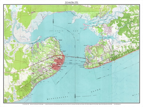 St Louis Bay 1956 - Custom USGS Old Topo Map - Mississippi - OLD MAPS
