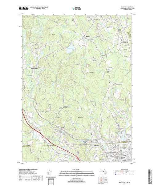 Blackstone, Massachusetts 2018 () USGS Old Topo Map Reprint 7x7 MA Quad ...