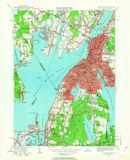 Fall River, Massachusetts 1949 (1963) USGS Old Topo Map Reprint 7x7 MA ...