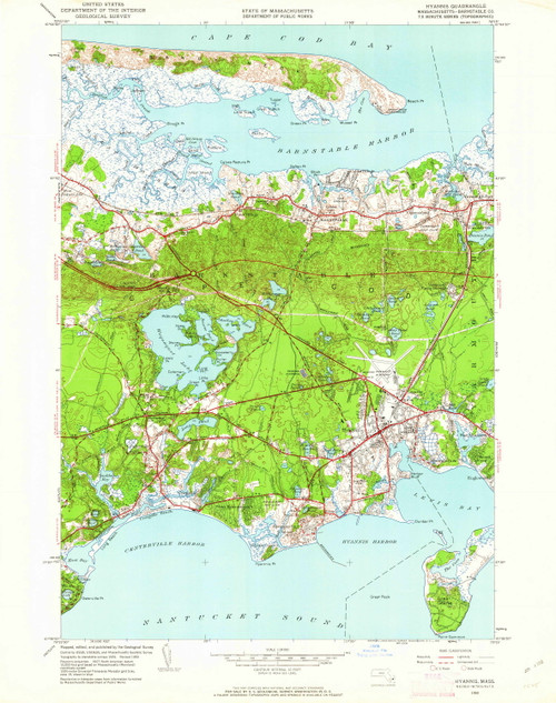 Hyannis, Massachusetts 1950 (1961) USGS Old Topo Map Reprint 7x7 MA ...