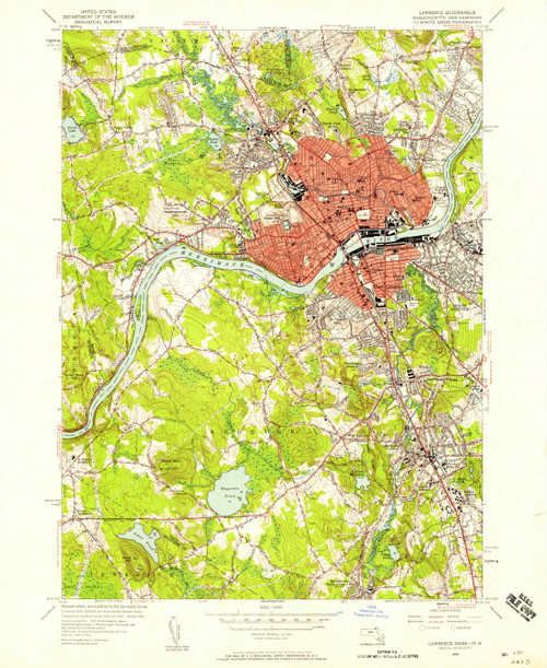 Lawrence, Massachusetts 1955 (1958) USGS Old Topo Map Reprint 7x7 MA ...