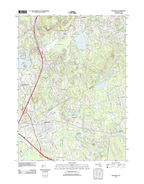 Mansfield, Massachusetts 2012 () USGS Old Topo Map Reprint 7x7 MA Quad ...