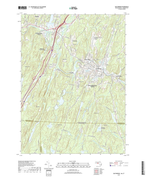 Southbridge, Massachusetts 2018 () USGS Old Topo Map Reprint 7x7 MA ...