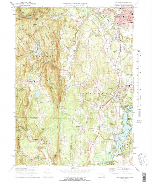 Southwick, Massachusetts 1972 (1978) USGS Old Topo Map Reprint 7x7 MA ...