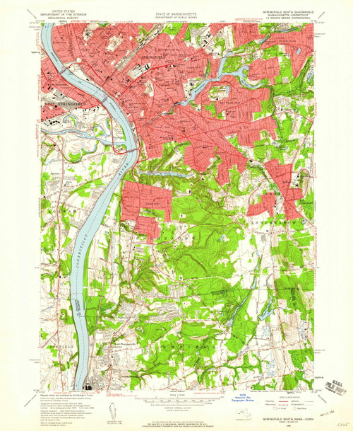 Springfield South, Massachusetts 1958 (1960) USGS Old Topo Map Reprint ...