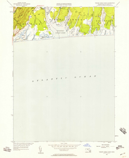 Tisbury Great Pond, Massachusetts 1951 (1958) USGS Old Topo Map Reprint ...