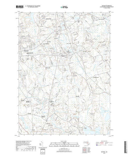 Whitman, Massachusetts 2018 () USGS Old Topo Map Reprint 7x7 MA Quad ...