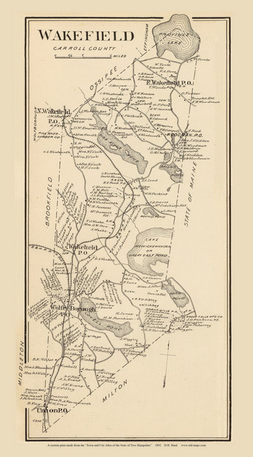 Wakefield Town, New Hampshire 1892 Old Town Map Reprint - Hurd State ...